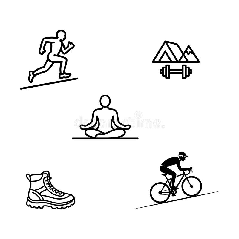 5 Outdoor Fitness Icons Set. Stock Vector - Illustration of ideal ...