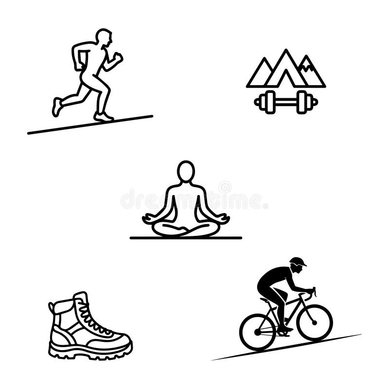 5 Outdoor Fitness Icons Set. Stock Vector - Illustration of mountain ...