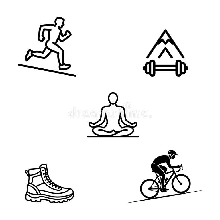 5 Outdoor Fitness Icons Set. Stock Vector - Illustration of guides ...