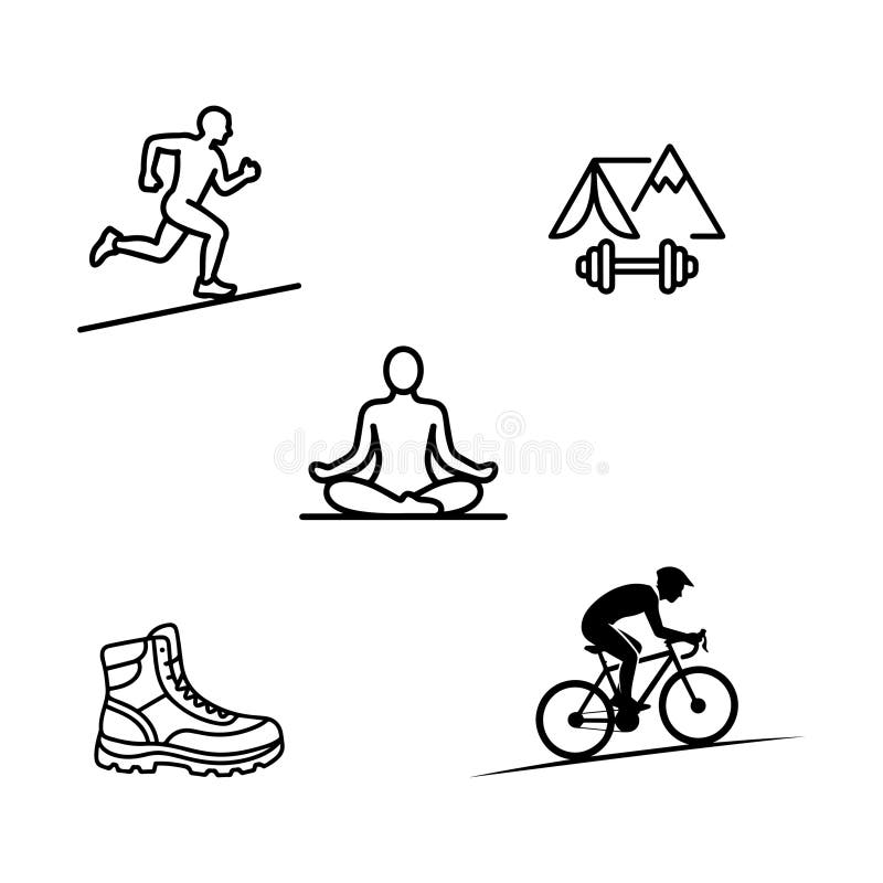 5 Outdoor Fitness Icons Set. Stock Vector - Illustration of running ...
