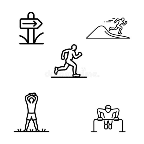 5 Outdoor Fitness Icons Set. Stock Vector - Illustration of running ...