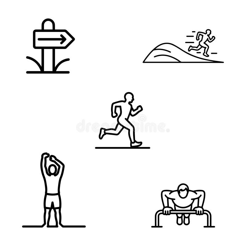 5 Outdoor Fitness Icons Set. Stock Vector - Illustration of trail ...