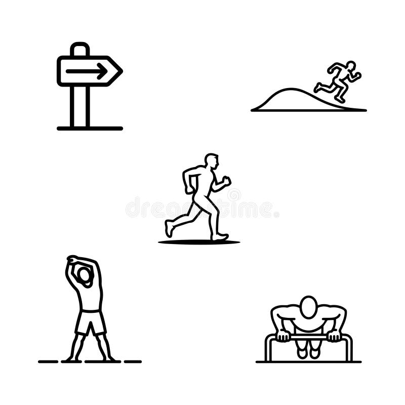 5 Outdoor Fitness Icons Set. Stock Vector - Illustration of trail ...