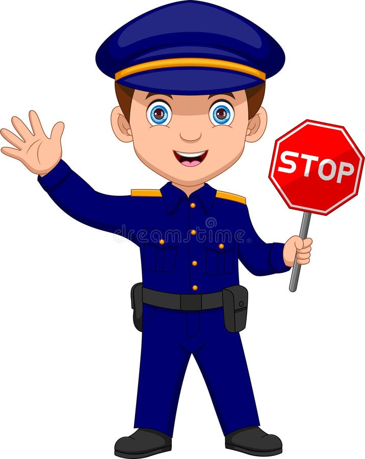 Boy in a Police Costume and Holding a Stop Sign Stock Vector ...