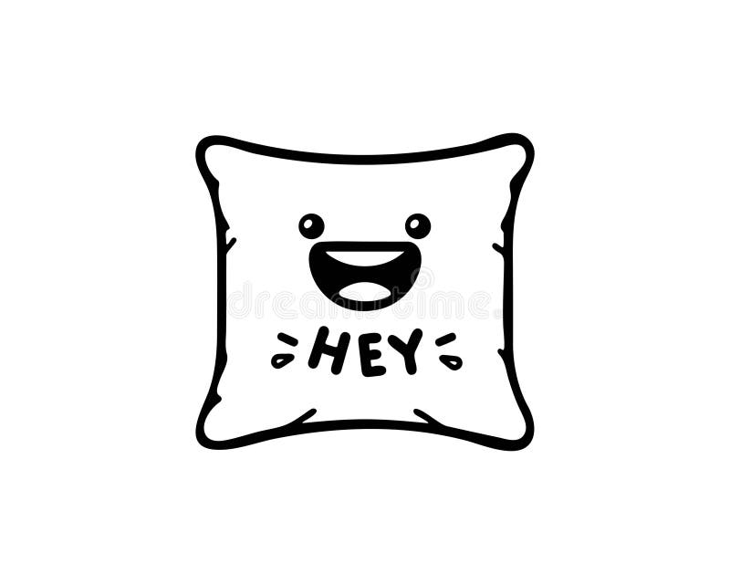 Cute Cartoon Pillow with a "Hey" Message Outline Vector Illustration ...