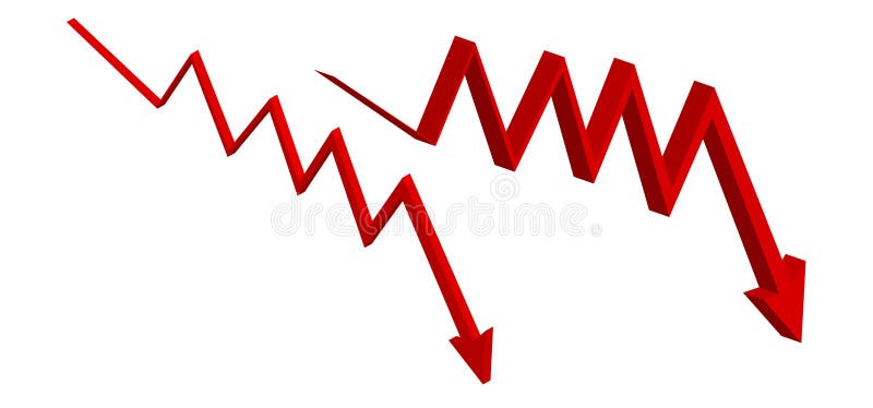 3D Red Business Arrow Graph Falling Down. Inflation Bar Chart. Finance ...