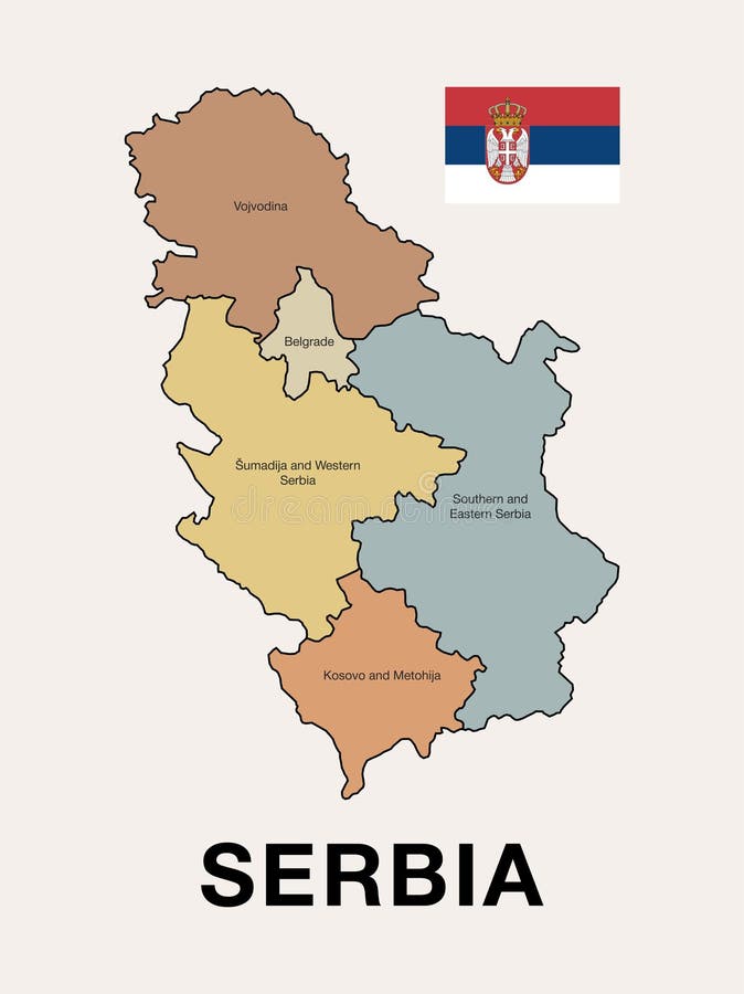 Serbia Map with Regions and Flag Vector Illustration Stock Vector ...