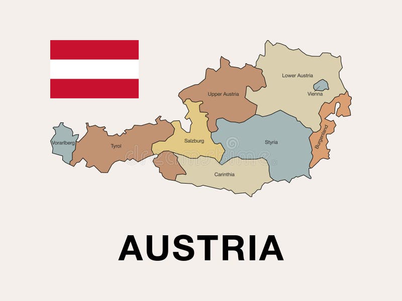 Austria Map with Regions and Flag Vector Illustration Stock ...