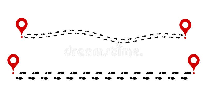 Human Footprints from Point a To Point B. Path of Shoe Tracks. Walking ...