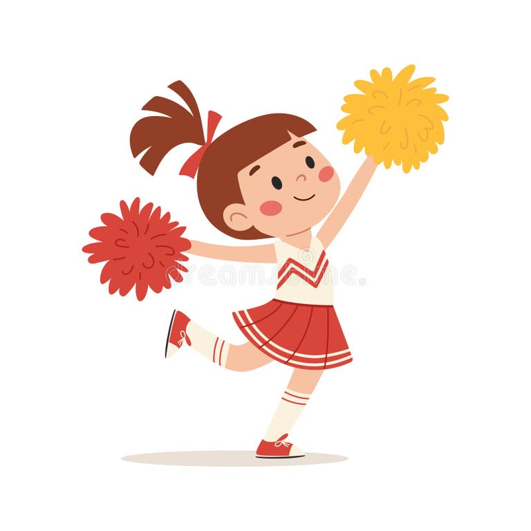 Cheerleader with Pompoms. Cute Little Girl Cheerleader Cartoon ...