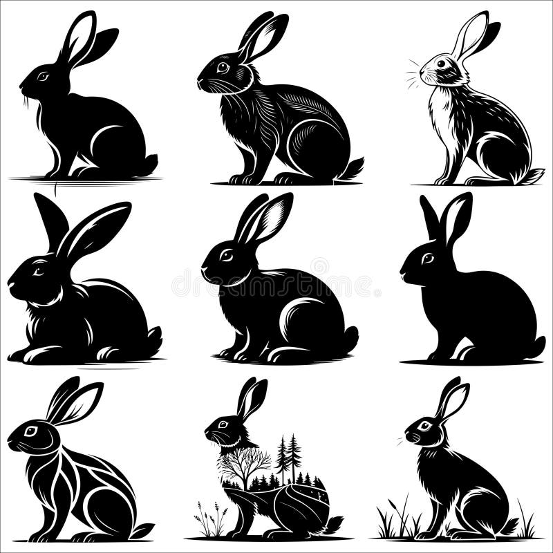 Rabbit Silhouette Vector Set Design Icon on White Background Stock ...