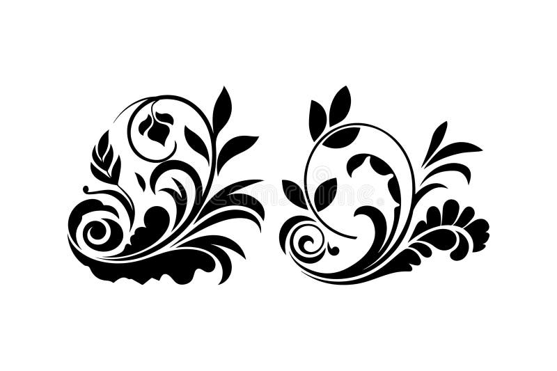 Floral Swirl Ornament Vector Decorative Leaf Flourish Silhouette Design ...