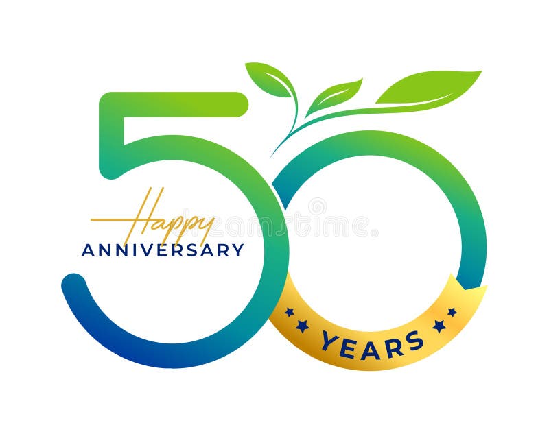 50th Years Anniversary Celebration Design, with Green Leaves and ...