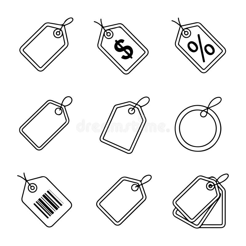 Price Tag Icons Set. Collection of Outline Price Tags with Various ...