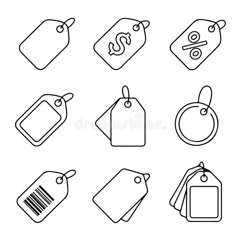 Price Tag Icons Set. Collection of Outline Price Tags with Various ...