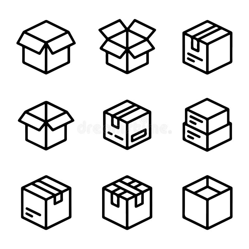 Product Box Icons Set. Collection of Vector Cardboard Box Illustrations ...
