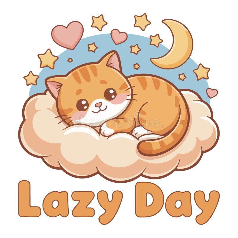 Lazy Day Cute Cat Sleeping on Cloud Illustration Stock Vector ...
