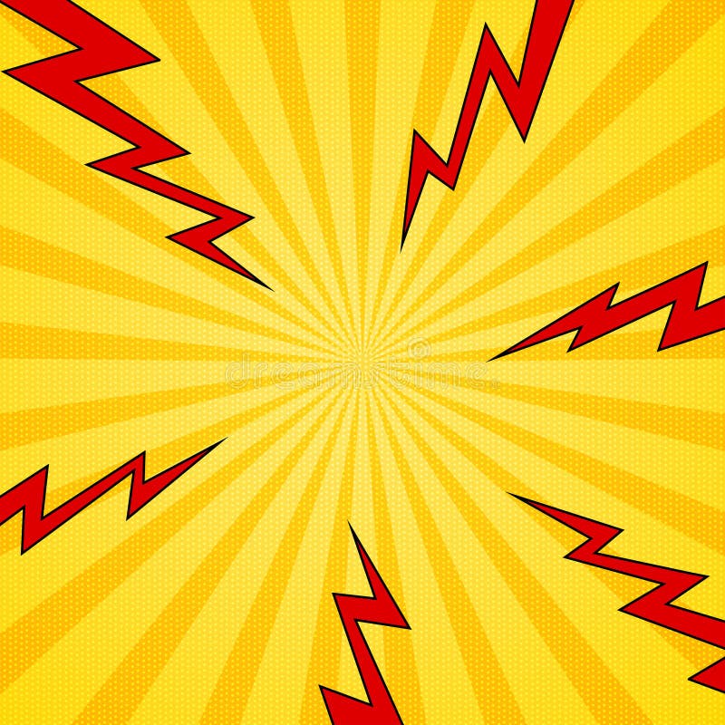Pop Art Comic Background with Red Thunder Flash. Starburst with Halftone Stock Vector ...