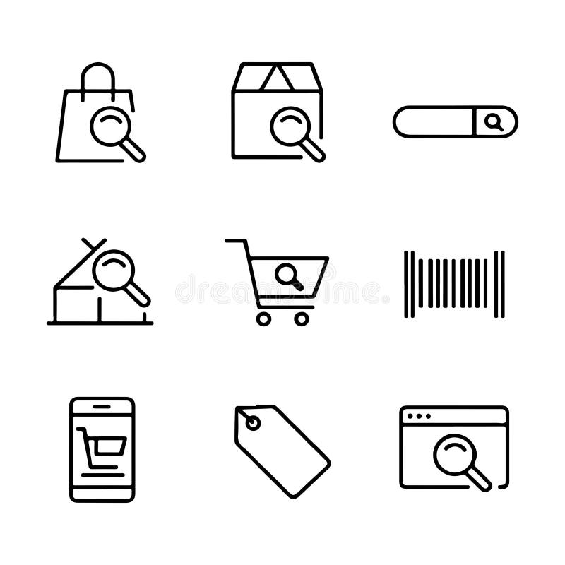 Search Product Icon Set. E-commerce and Retail Search Icons Set, Stock ...