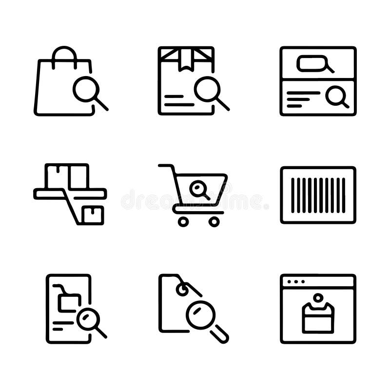 Search Product Icon Set. E-commerce and Retail Search Icons Set, Stock ...