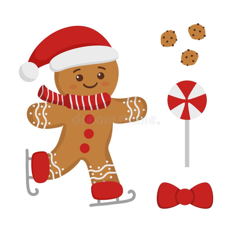 Gingerbread Boy Ice Skating Stock Illustration - Illustration of face ...