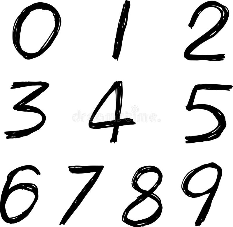 Icon Set of Handdrawn Numbers Digits. Thin Line Icons Flat Vector ...