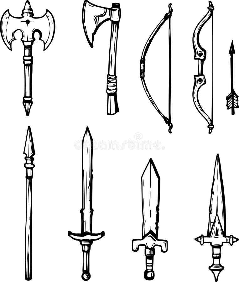 Icon Set of Weapons for RPG Fantasy Game. Kit of Medieval Battle War ...