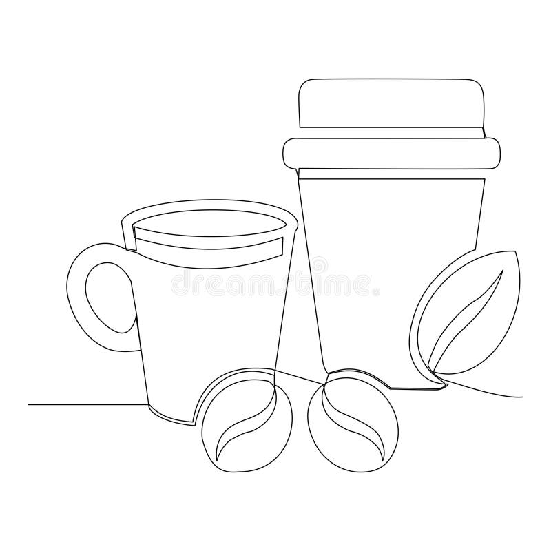Continuous Line Art Coffee Cup and Takeaway Coffee Stock Vector ...