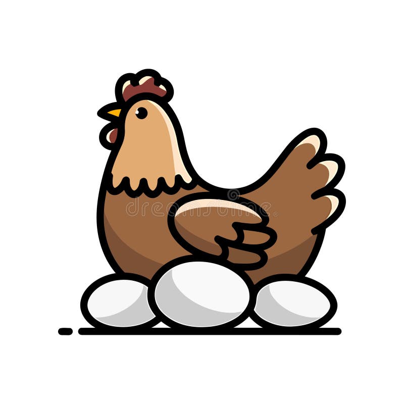 Hen Sitting on Eggs – Farm Animal Illustration for Agriculture, Poultry ...