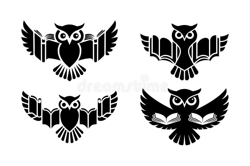 Owl with Book Wings Vector Silhouette Set Stock Vector - Illustration ...