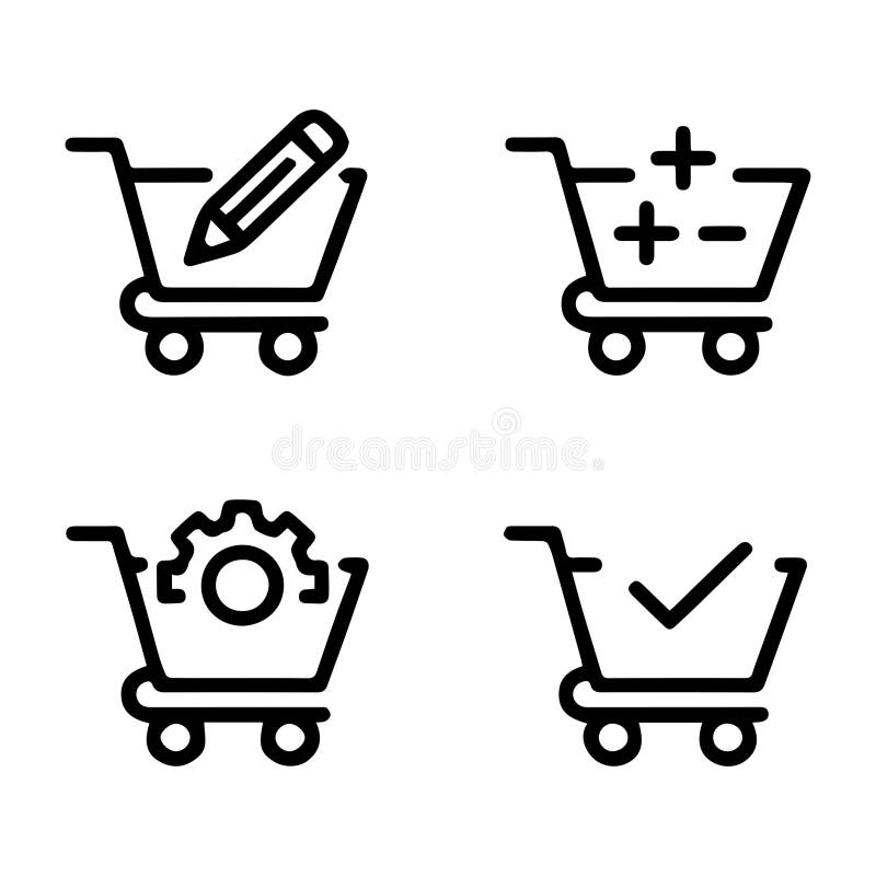 Edit Cart Icon Set. Shopping Cart Icons Representing Different Actions ...