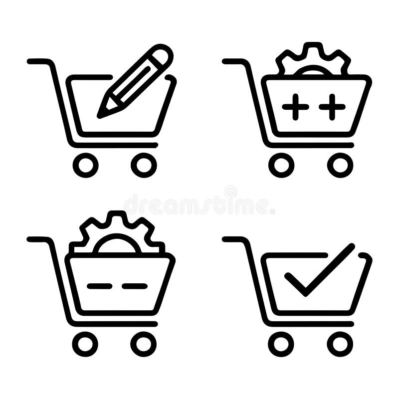 Edit Cart Icon Set. Shopping Cart Icons Representing Different Actions ...