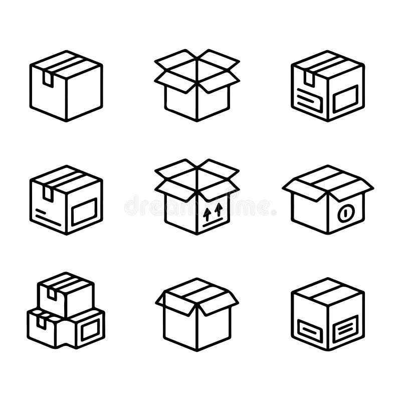 Shipping Box Icon Set. Various Cardboard Box Illustrations for ...
