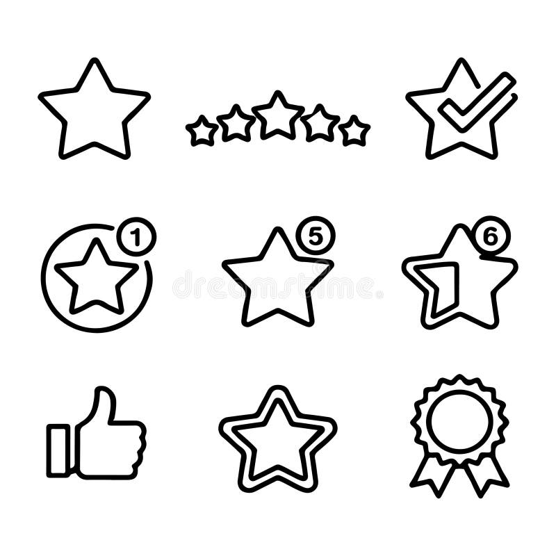 Star Rating and Review Icons. Set of Simple Line Art Icons Representing ...
