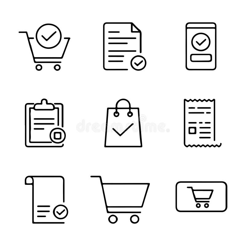 Order Confirmation and Success Icons Set.Editable Shopping Cart Icons ...