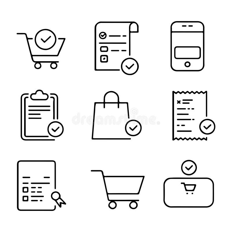 Order Confirmation and Success Icons Set.Editable Shopping Cart Icons ...