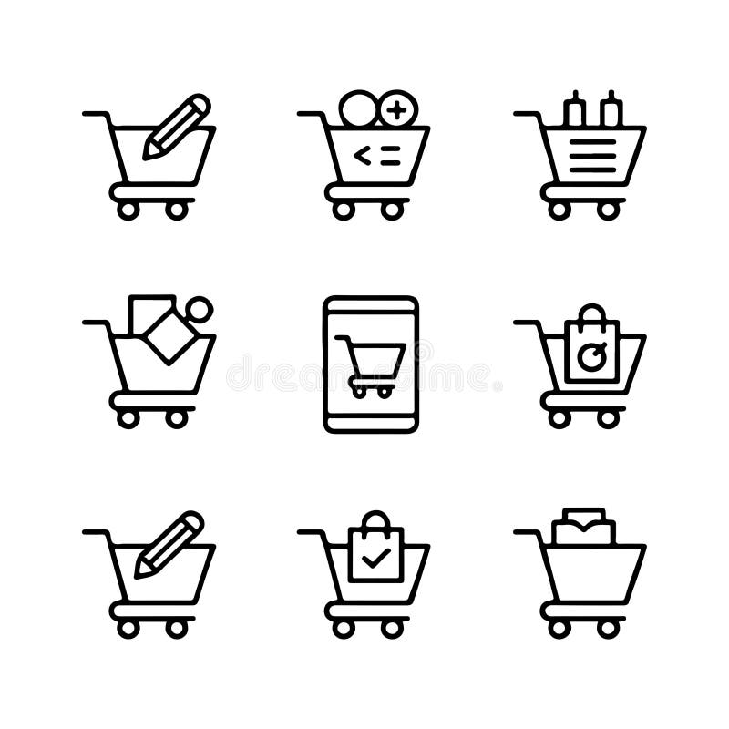 Edit and Update Shopping Cart Icons. Simple Line Icons Depicting E ...