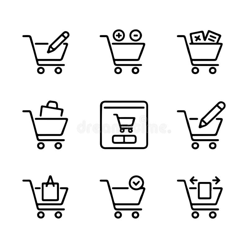 Edit and Update Shopping Cart Icons. Simple Line Icons Depicting E ...