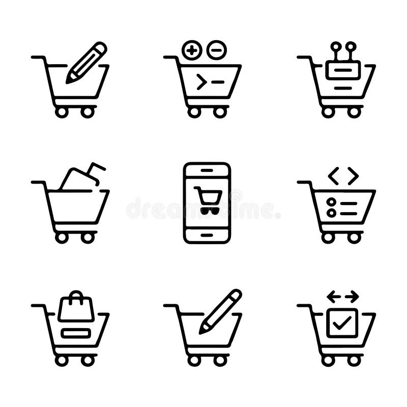 Edit and Update Shopping Cart Icons. Simple Line Icons Depicting E ...