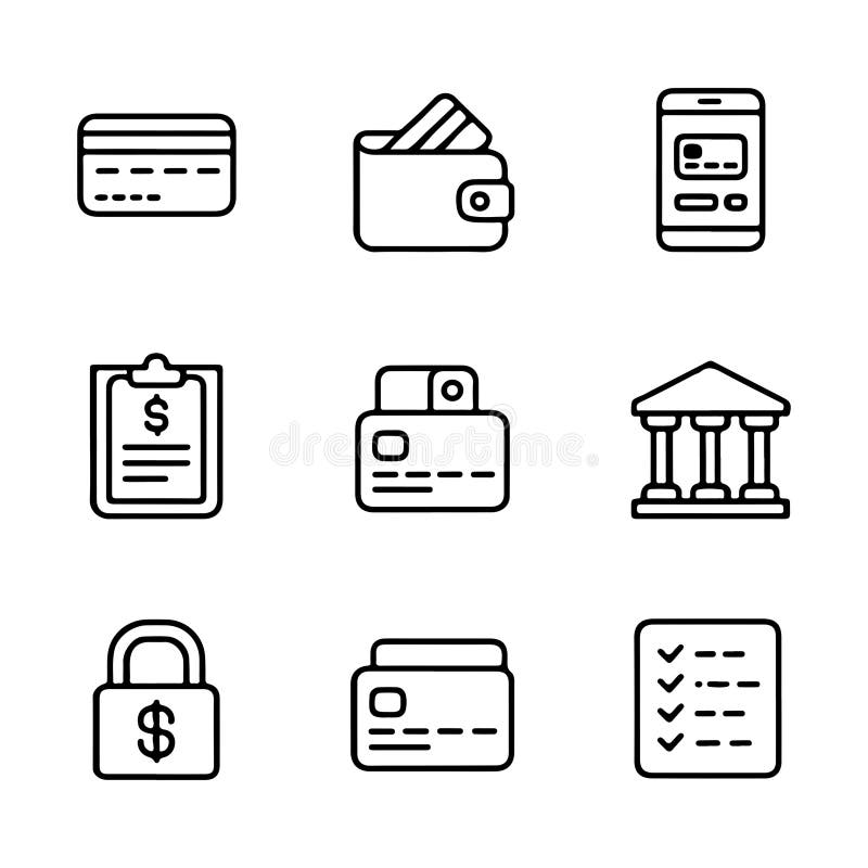 Payment Information and Billing Icons Set. Shopping Cart Icons Showing ...