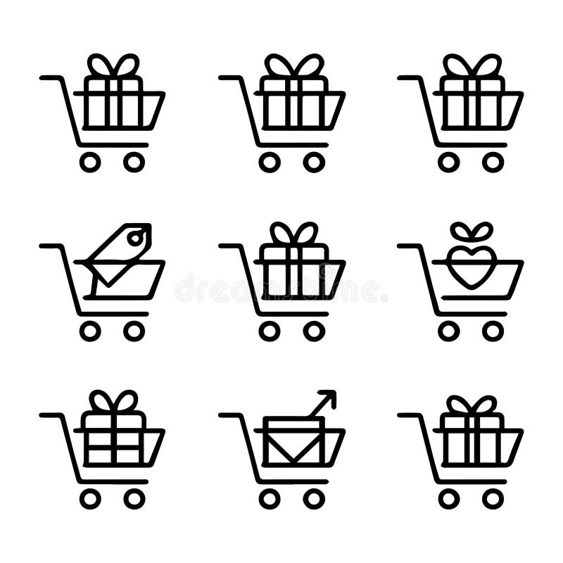 Shopping Cart with Gift Icons. Shopping Cart Icons with Gift Boxes for ...