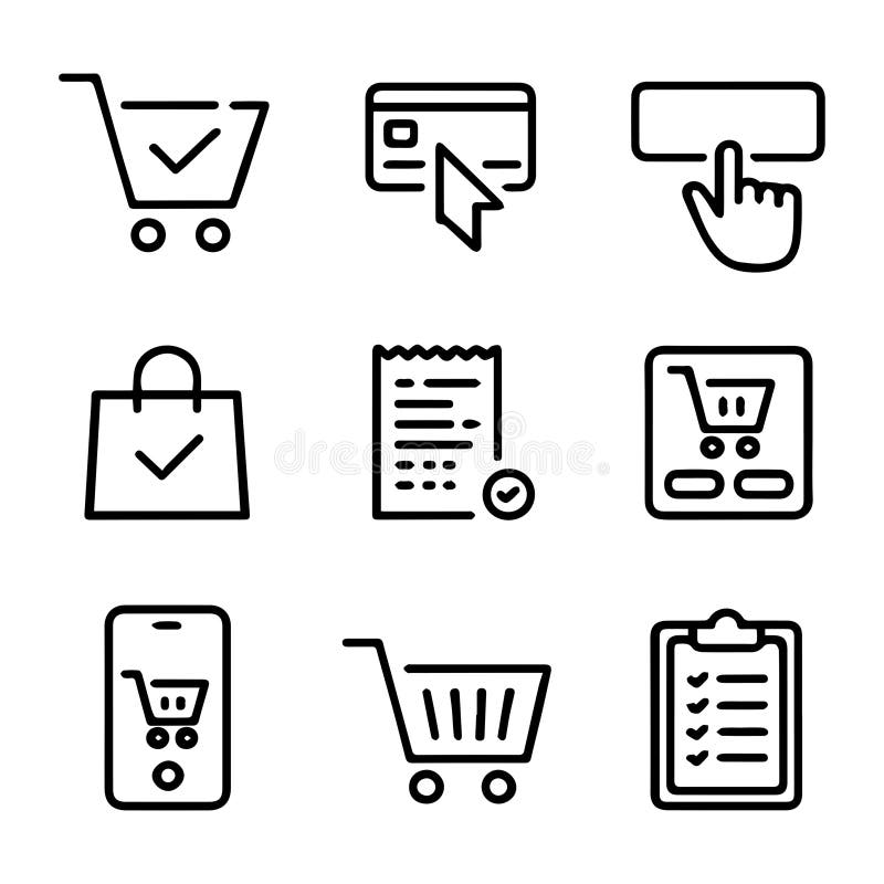 E-commerce Checkout Process Icons Set. Simple Line Icons Representing ...