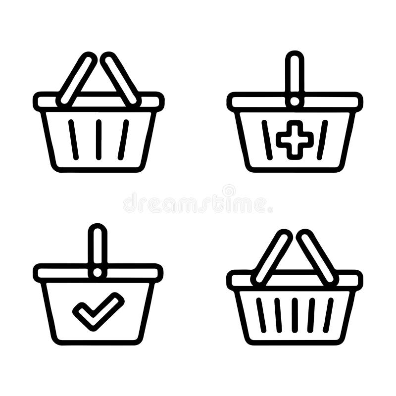 Shopping Basket and Purchase Icons Set. Four Outline Shopping Basket ...