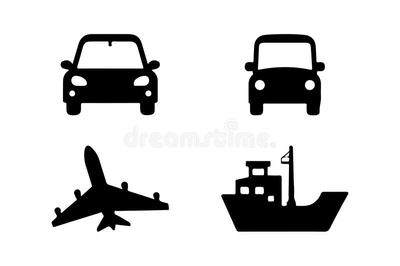 Transport Icons Silhouette Set Car, Plane, Ship Vector Illustration ...