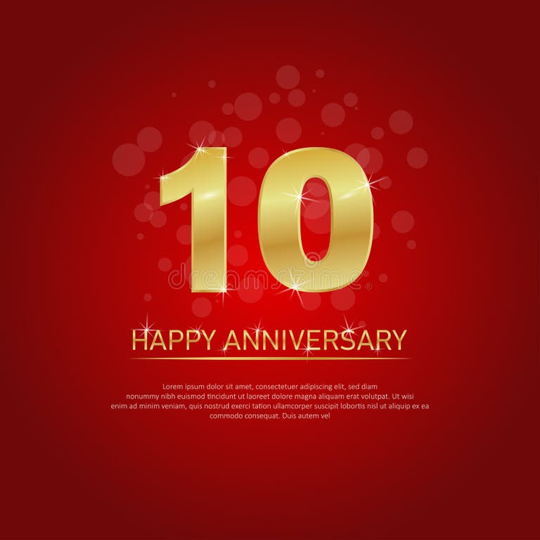 Tenth Anniversary Celebration on Red Background. Golden Number 10 ...