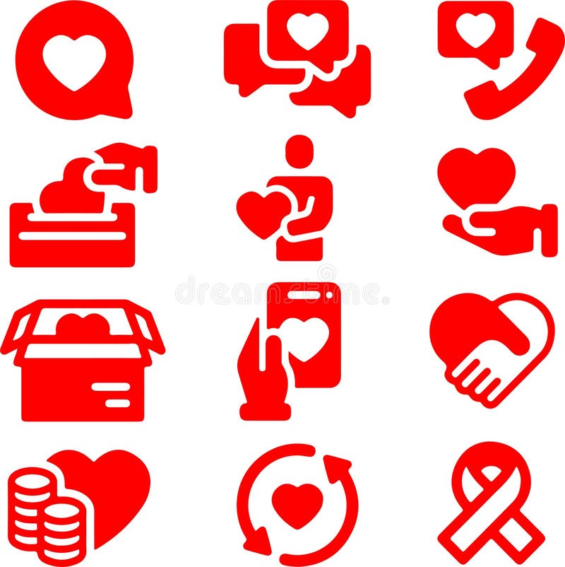 Icon Set of Charity Donation Support Helping Volunteer Generosity ...