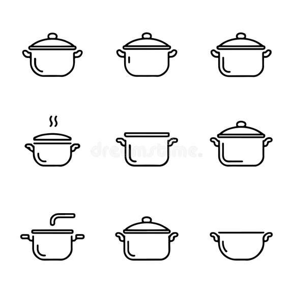 Cooking Pot and Kitchen Cookware Icons Set. Set of Line Art ...