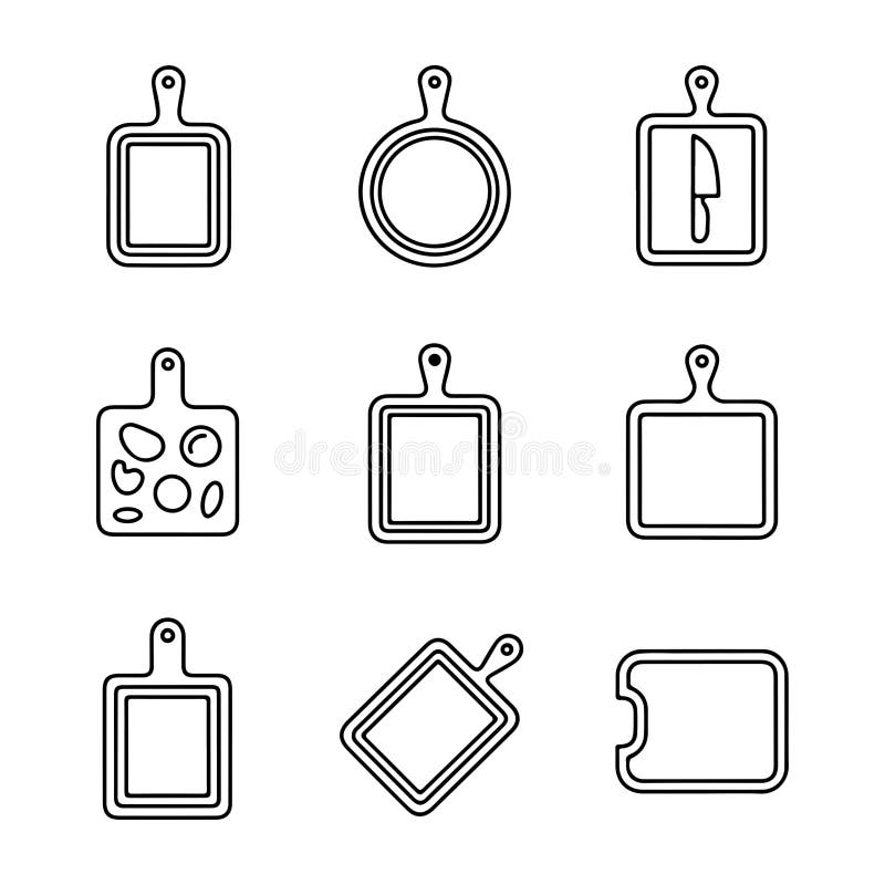 Cutting Board and Kitchen Prep Icons Set. Set of Various Kitchen ...