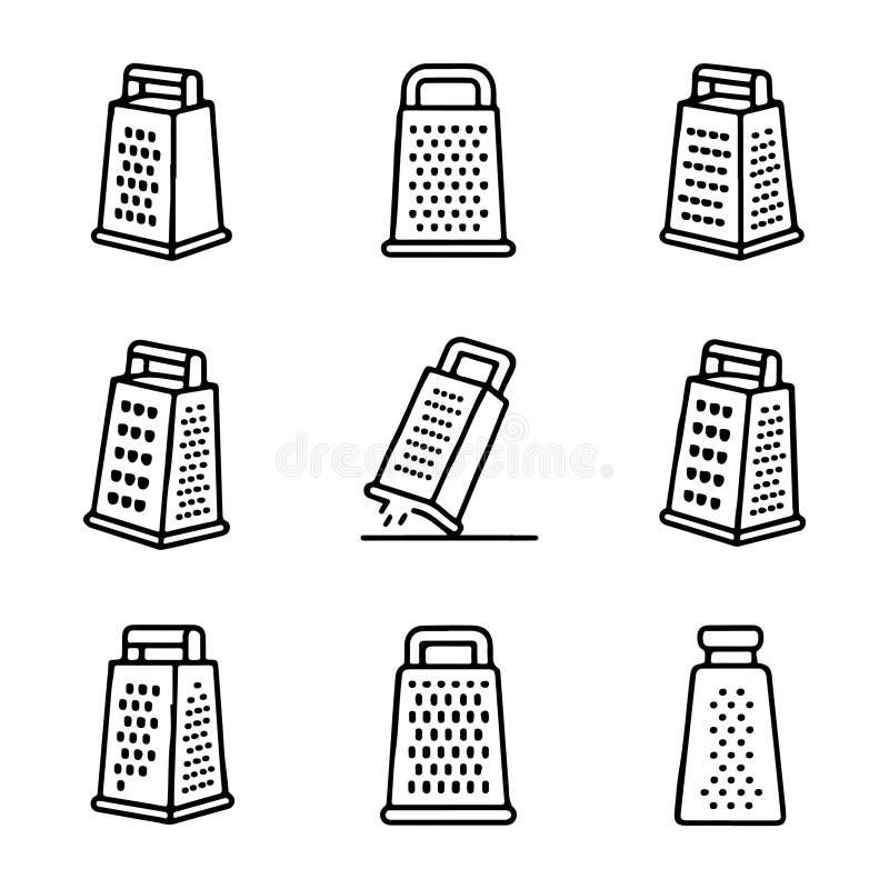Grater and Kitchen Tool Icons Set. Vector Illustration of Various ...