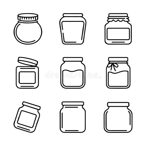 Jar and Food Storage Icons Set. Collection of Line Art Glass Jars with ...